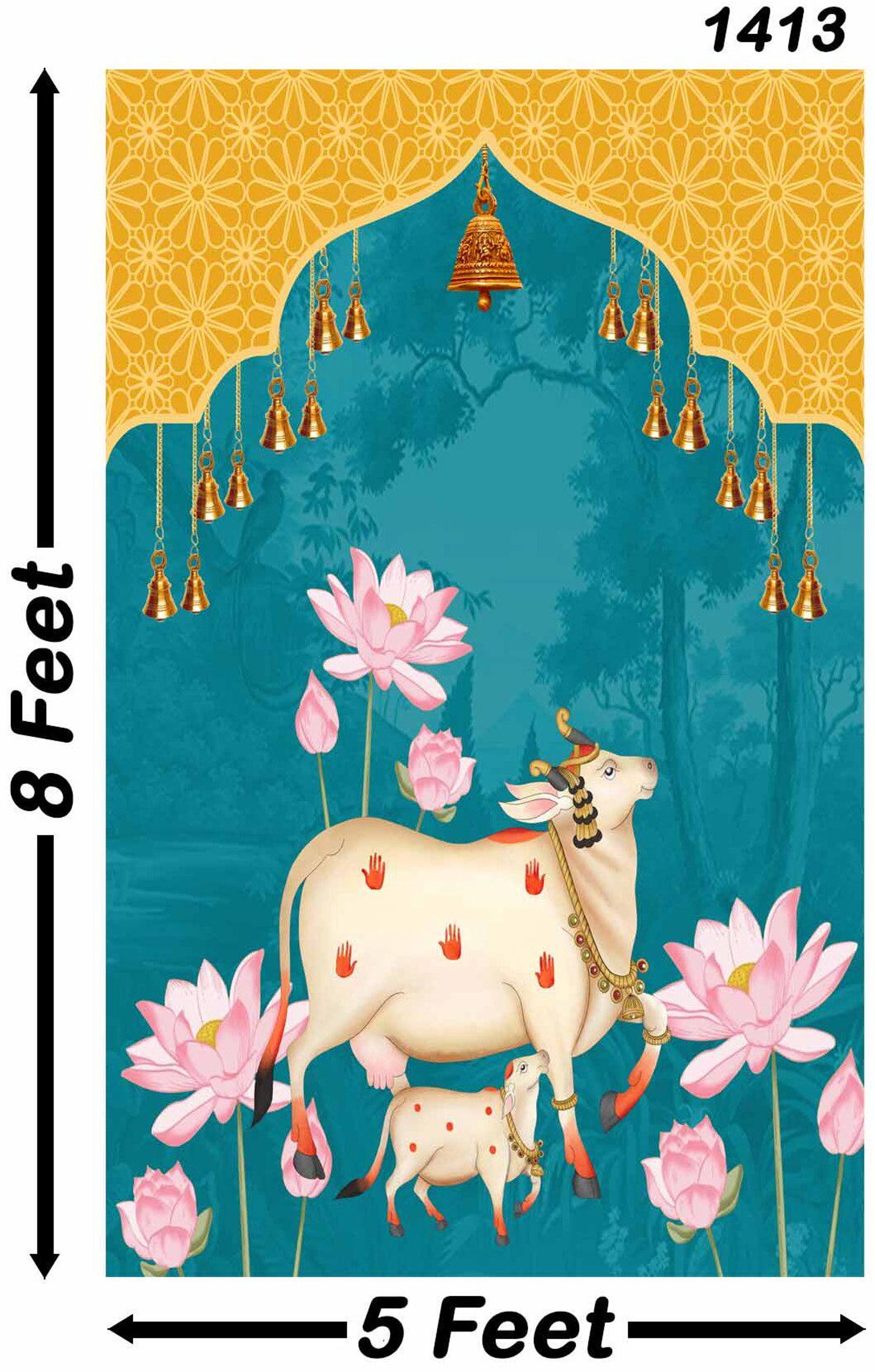 Holy Cow Pichwai Design Backdrop Cloth for Pooja Decoration Traditional ...