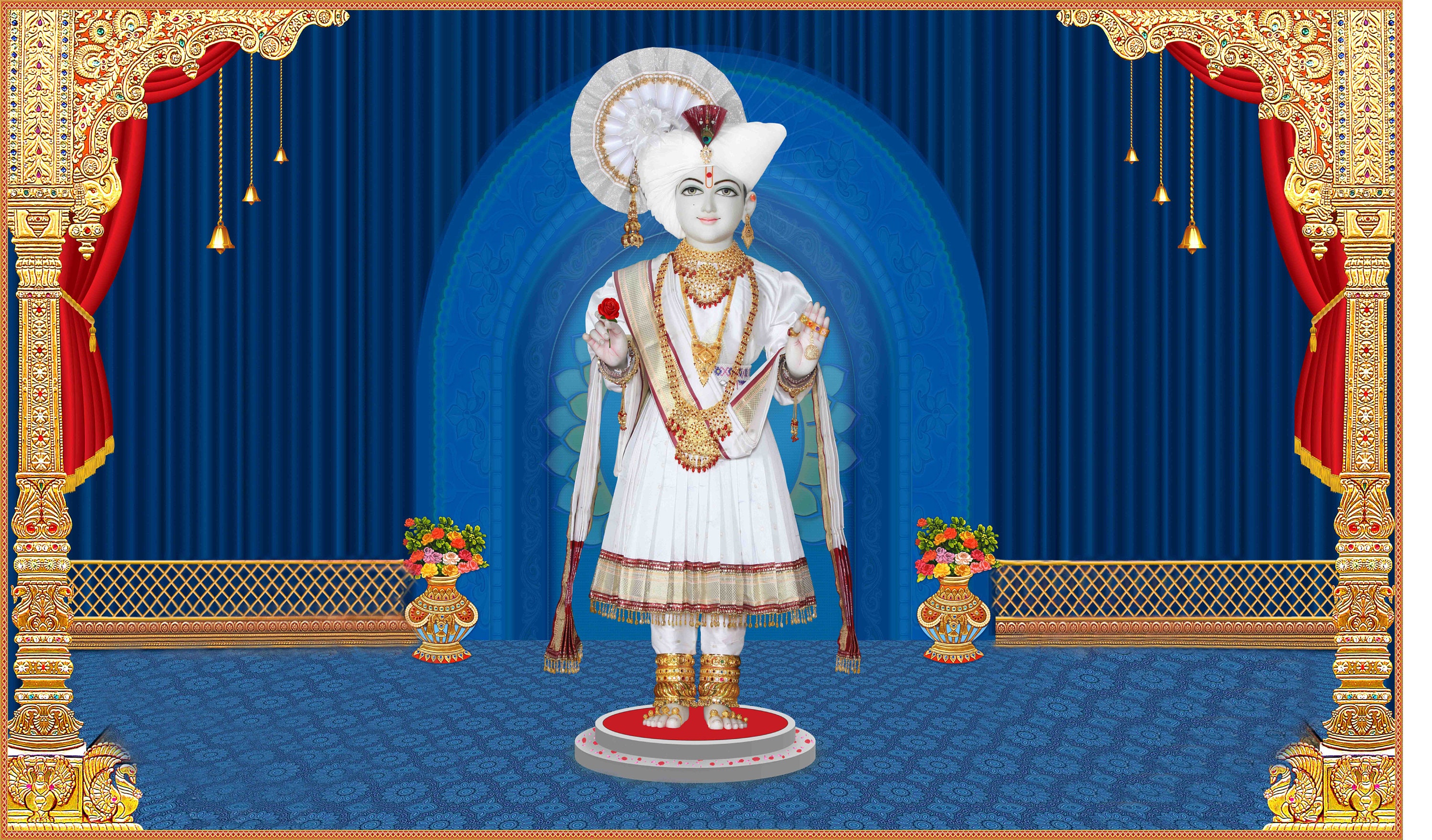 Lord Swaminarayan Design Backdrop Cloth for Pooja Decoration ...