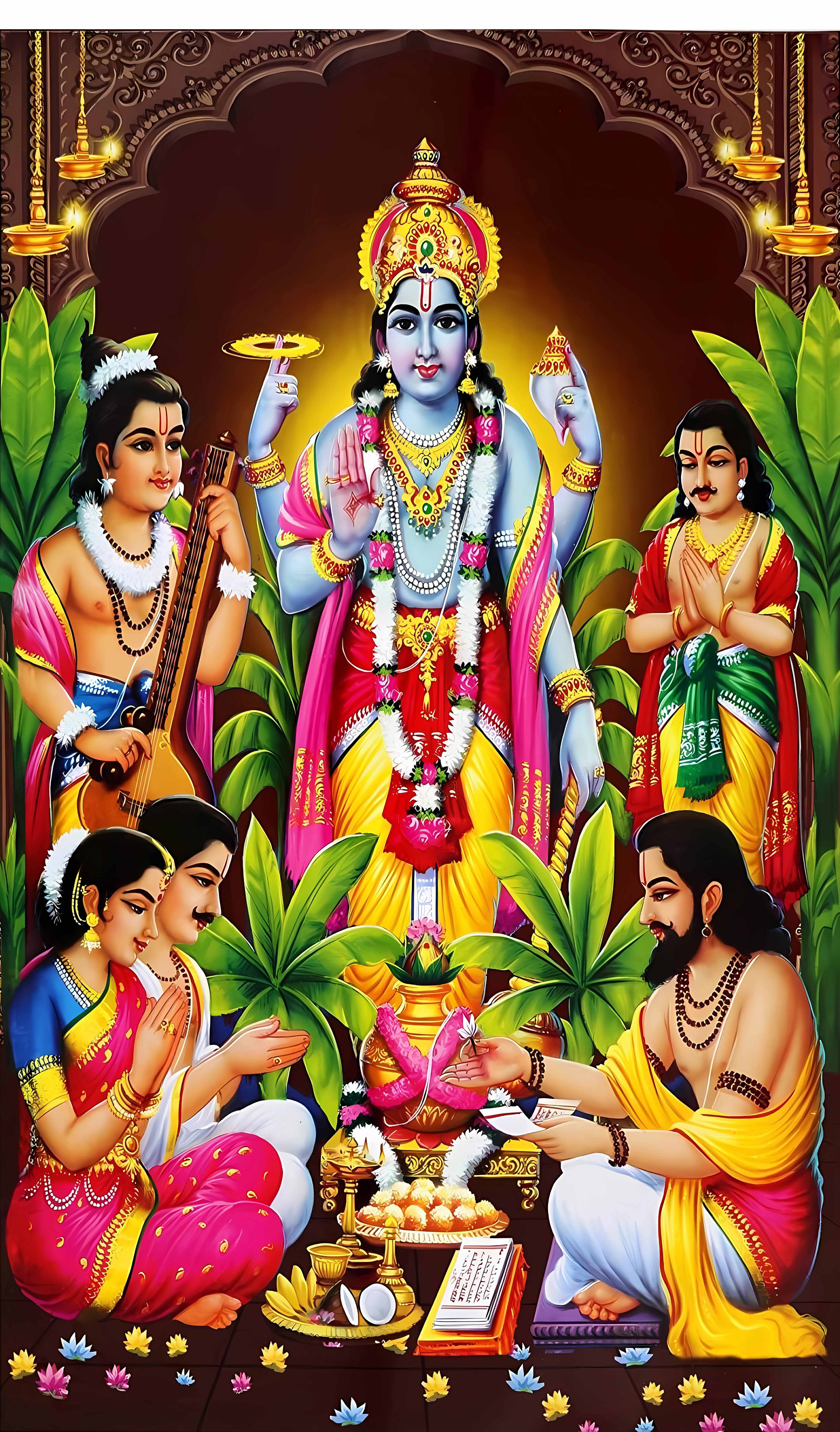 Lord Satyanarayana is a Form of Lord Vishnu Design Backdrop Cloth for ...