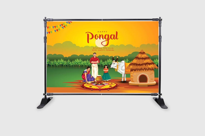 Happy Pongal Festival Design Backdrop Cloth for Pooja Decoration ...