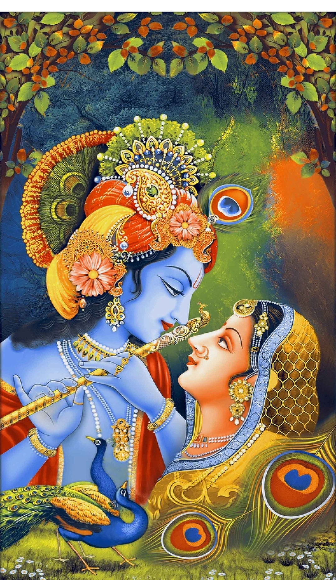 Lord Krishna and Radhaji Religious Backdrop Curtain for Decoration ...