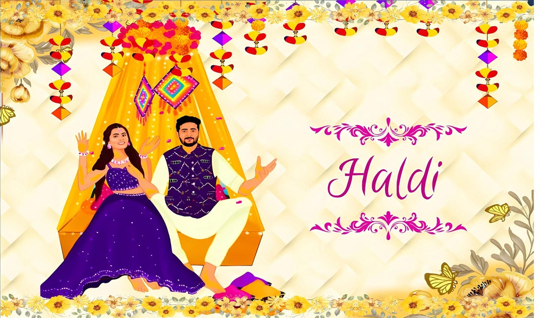 Haldi Ceremony Theme Party Design Backdrop Cloth for Wedding Decoration ...