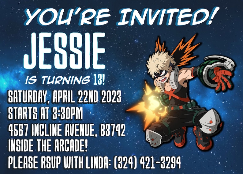My Hero MHA Invitation Birthday Digital Invite Made to Order ...
