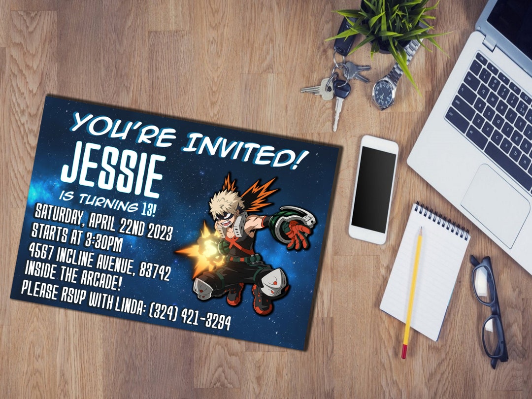 My Hero MHA Invitation Birthday Digital Invite Made to Order ...