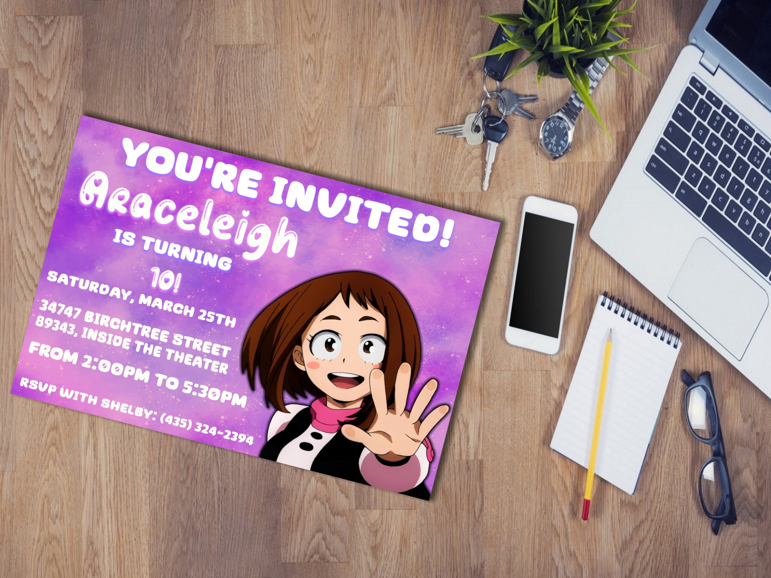 My Hero MHA Invitación Cumpleaños Invitación digital // Hecho a pedido ...