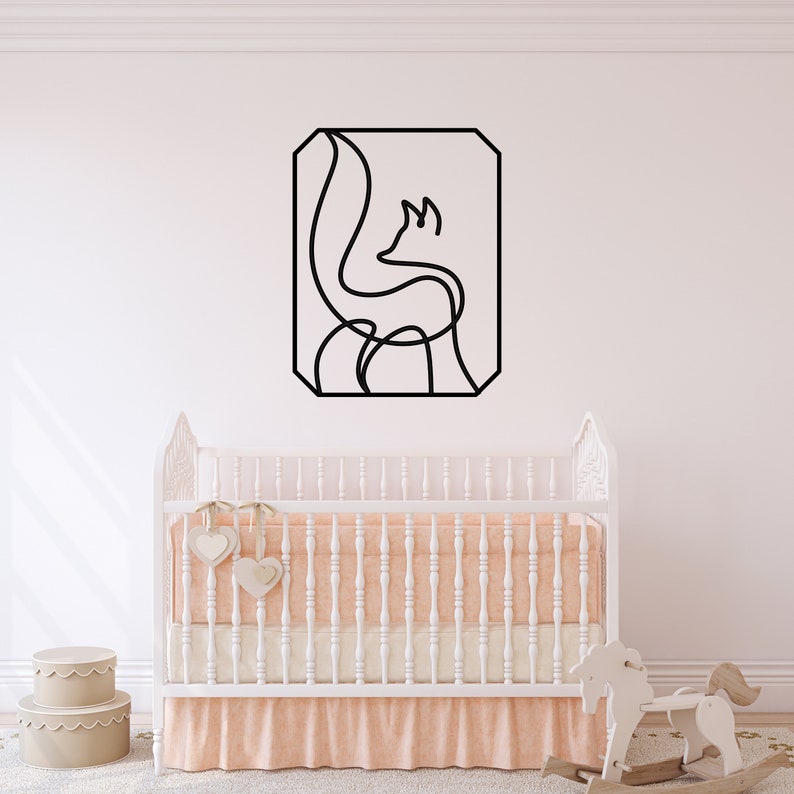 Fox Outline Metal Wall Art, Metal Framed Fox Wall Hanging, Minimalist ...