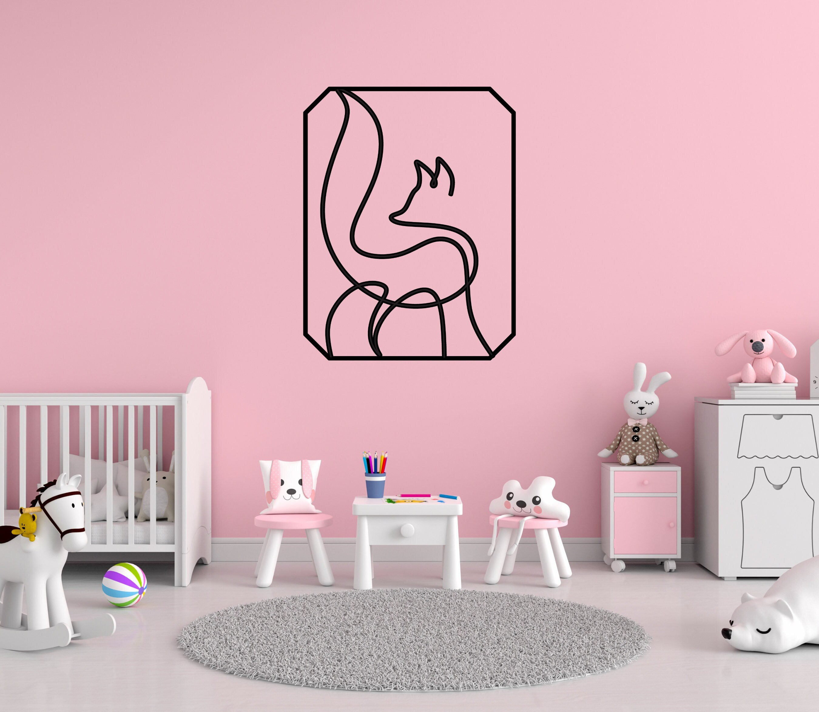 Fox Outline Metal Wall Art, Metal Framed Fox Wall Hanging, Minimalist ...