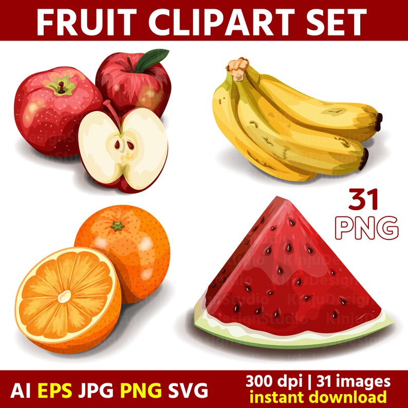 Fruit Clipart Set, Fruit Svg, Strawberry Svg, Watermelon Svg ...