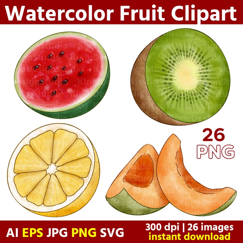 Watercolor Fruit Clipart Set, Fruit Svg, Watermelon Png, Watermelon Svg ...