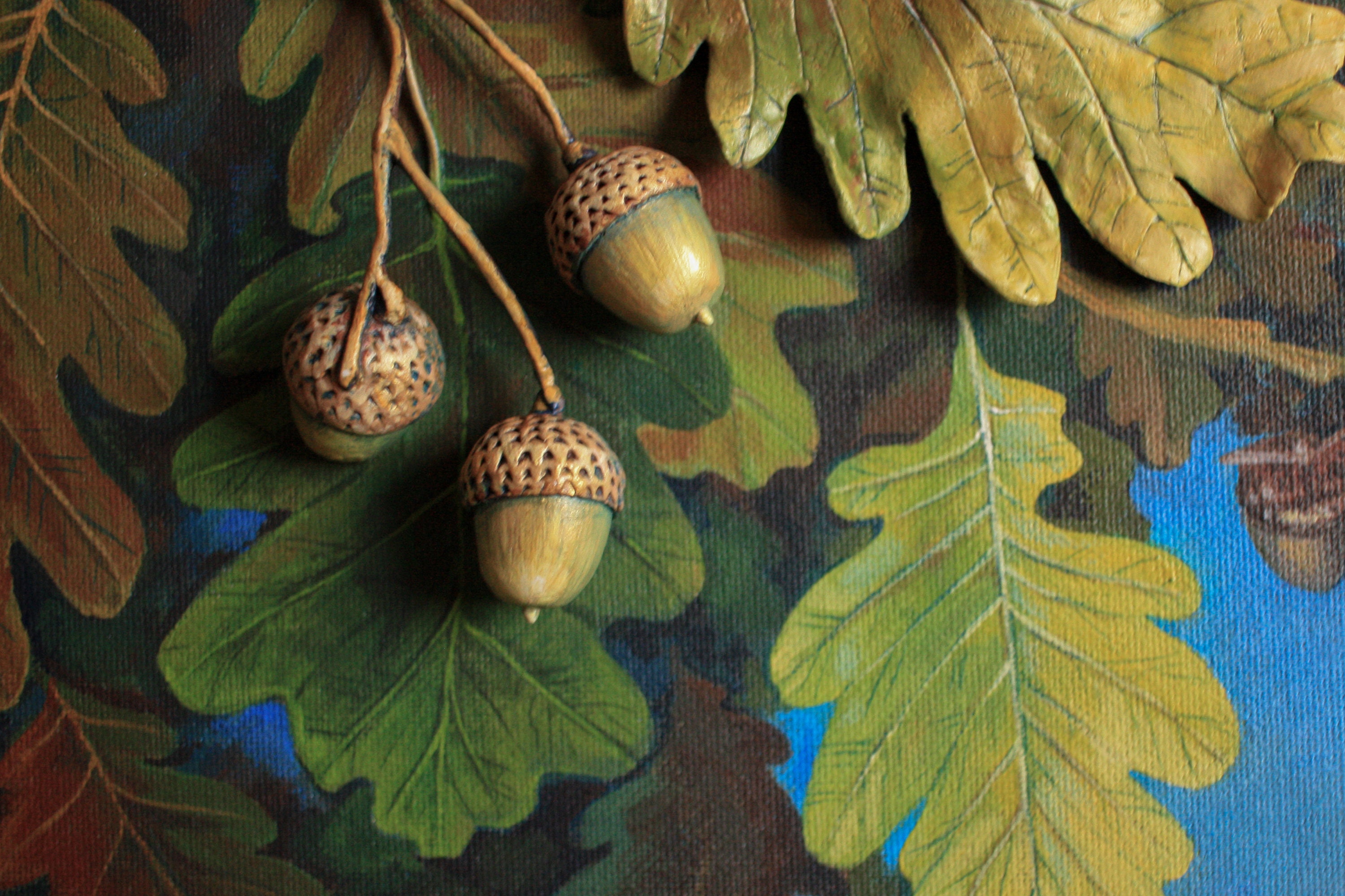 Oak Leaves, Oak, Oak Tree, Acorns, Acorn, Acrylic Painting on Canvas ...