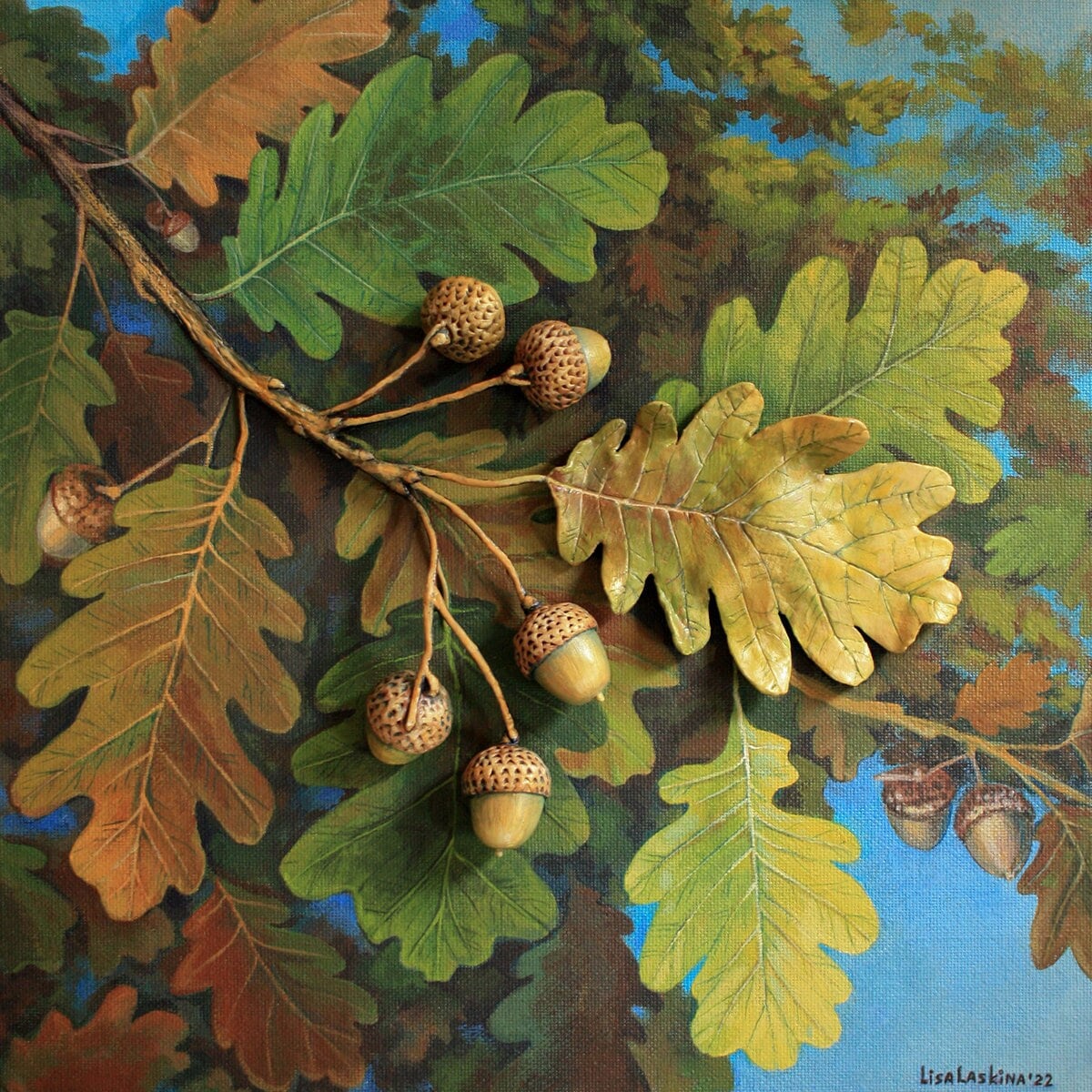 Oak Leaves, Oak, Oak Tree, Acorns, Acorn, Acrylic Painting on Canvas ...