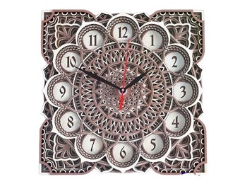 Wooden Multi Layer Wall Clock, Colorful Mandala Wall Clock, Wood Tier ...