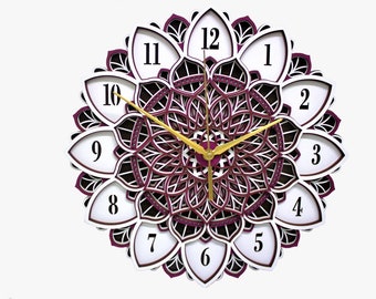 Wooden Multi Layer Wall Clock, Colorful Mandala Wall Clock ...