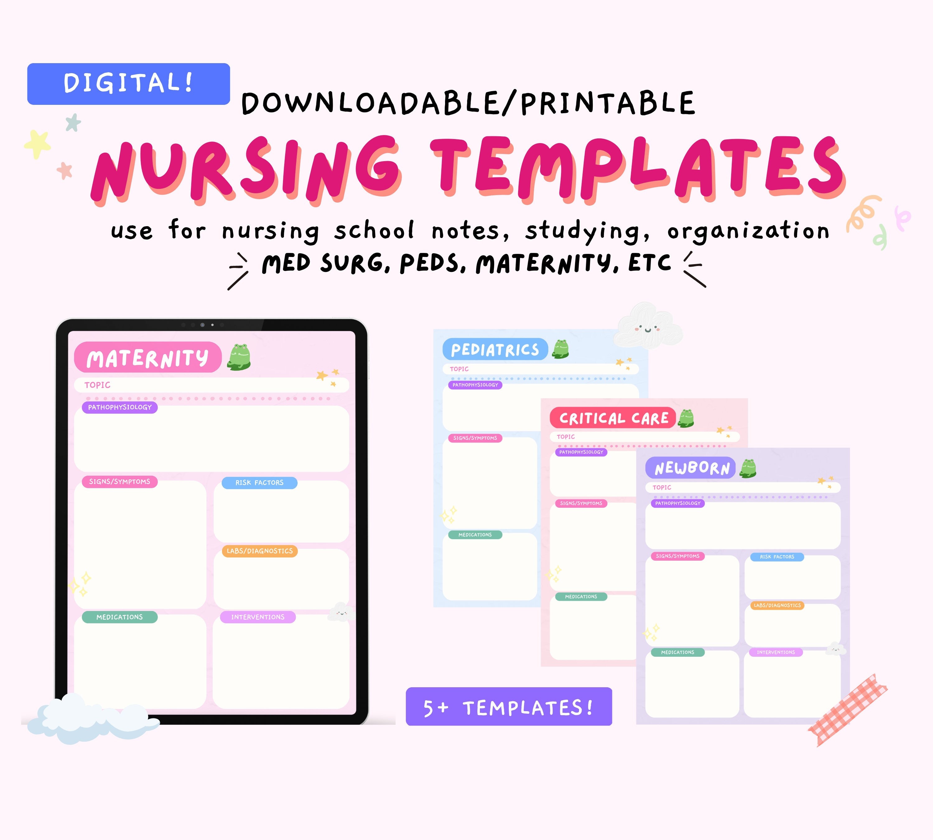 Nursing Student Study Template, Digital PDF Downloadable Nursing ...