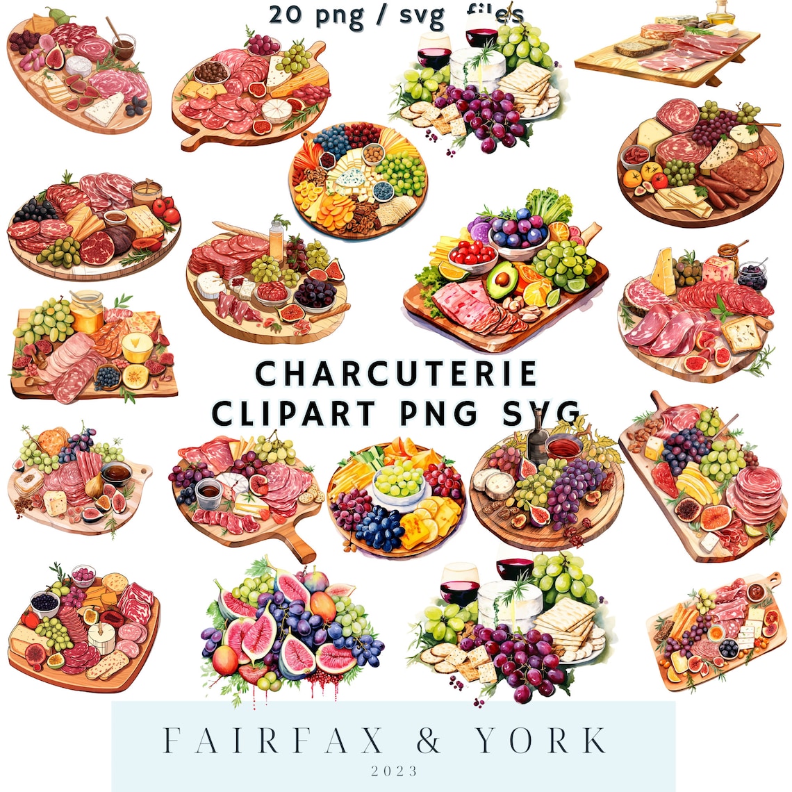 Charcuterie Board, Charcuterie Clipart, Charcuterie Svg, Watercolor ...