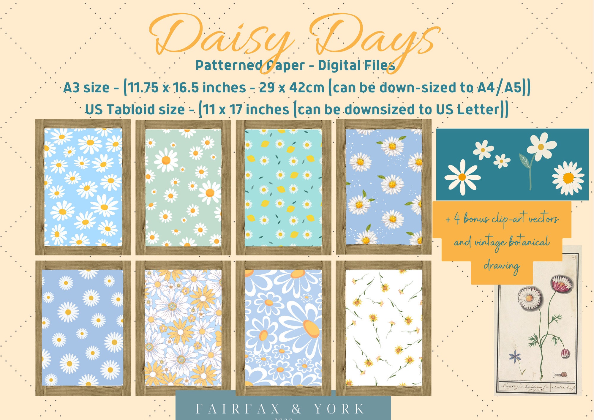 Daisy Days Digital Paper, Seamless Backgrounds, Daisy Patterns, Flowers ...