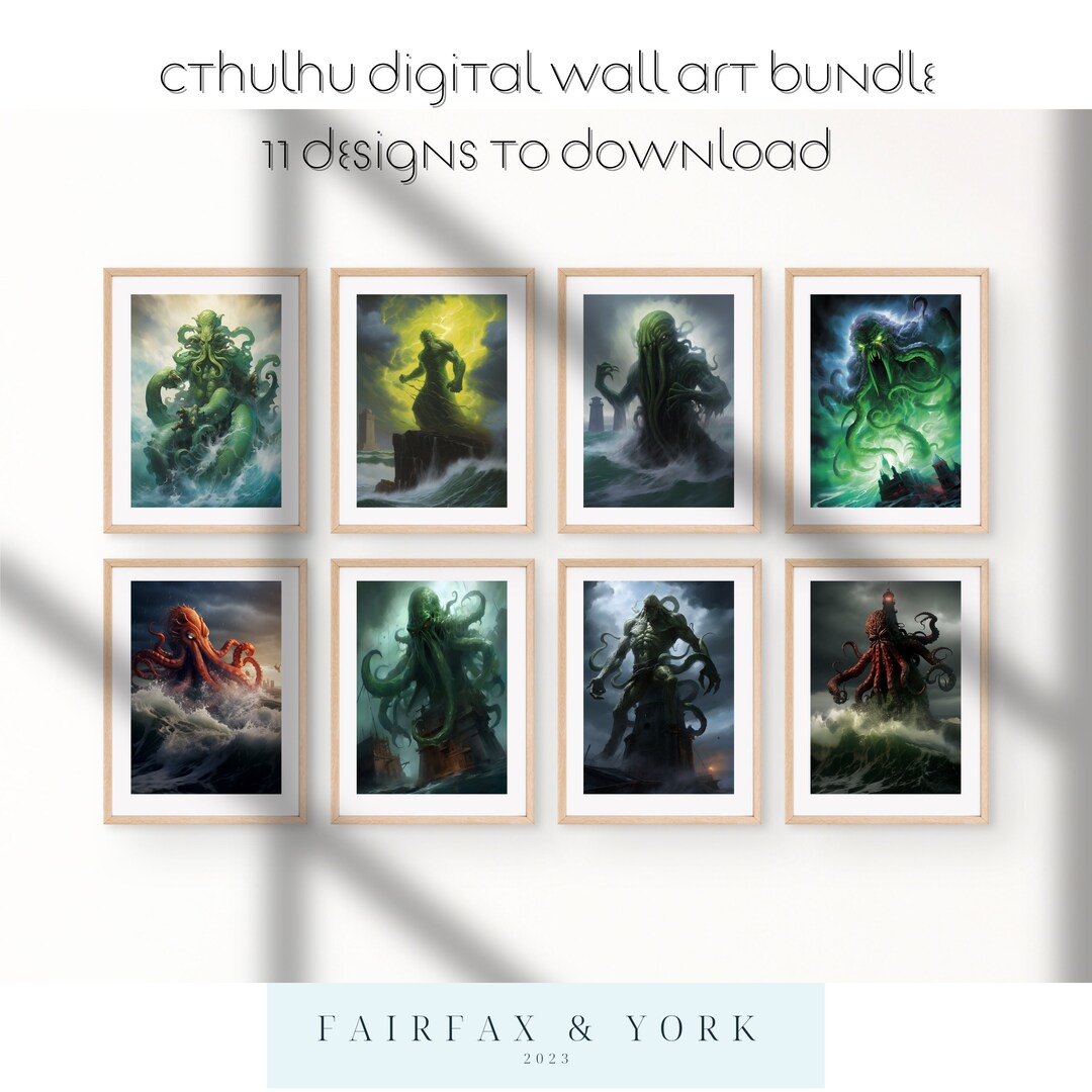 Cthulhu Wall Art Bundle 11 Mixed Designs, Cthulhu in a Storm, Cthulhu ...