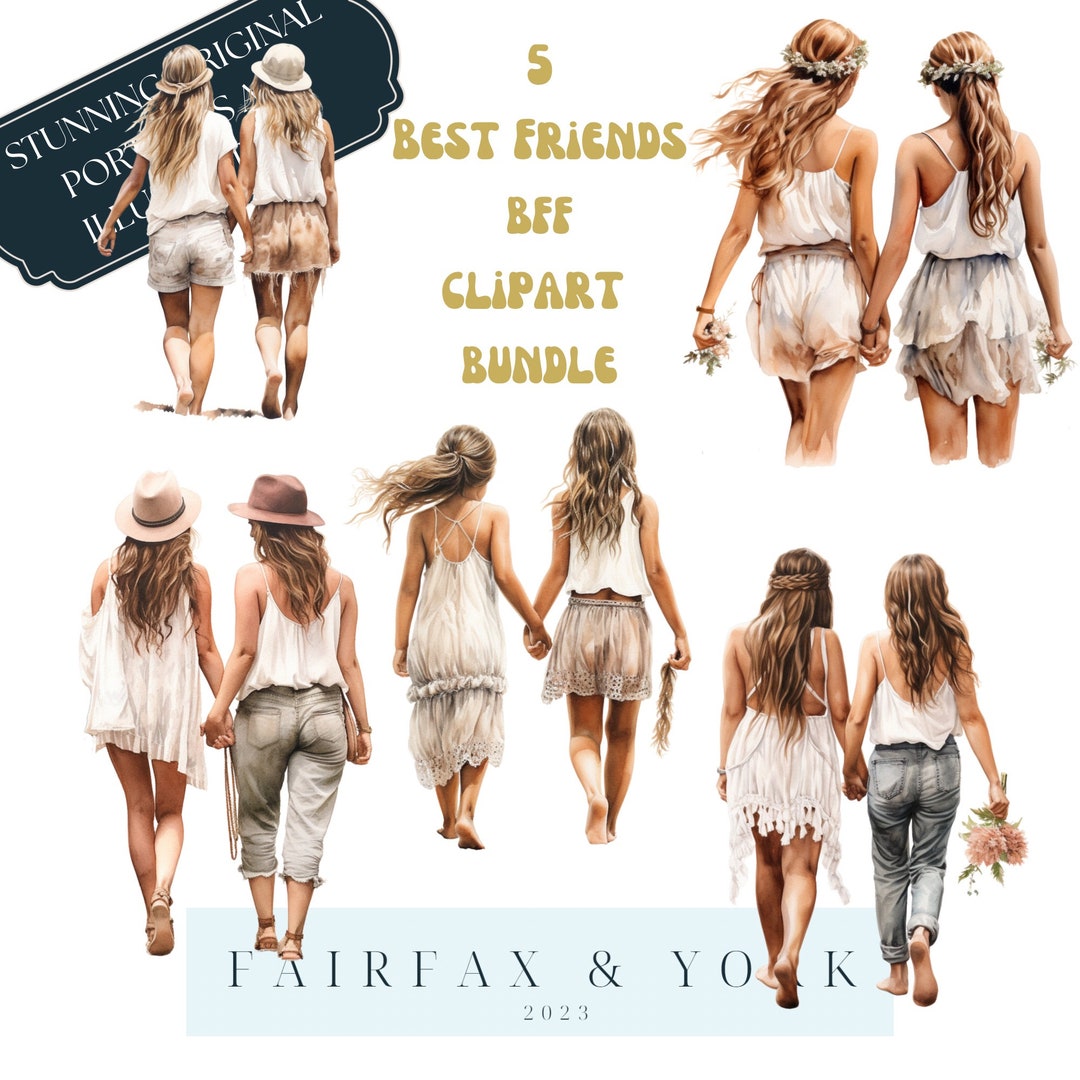 Best Friend Clip Art, Bff Clipart, Soul Sisters Clipart, Watercolour ...