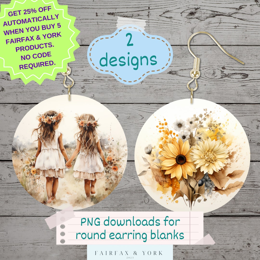 Boho, Country, Sublimation Round Earring Designs PNG, Instant Digital ...