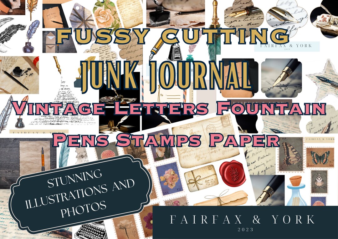 Junk Journal Kit, Vintage Letters Fountain Pen, Ink Well, Feather Pen ...