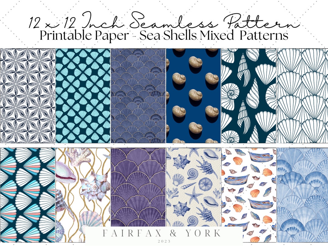 Seashell Sea Shells Printable Digital Paper, Seamless Pattern, Instant ...