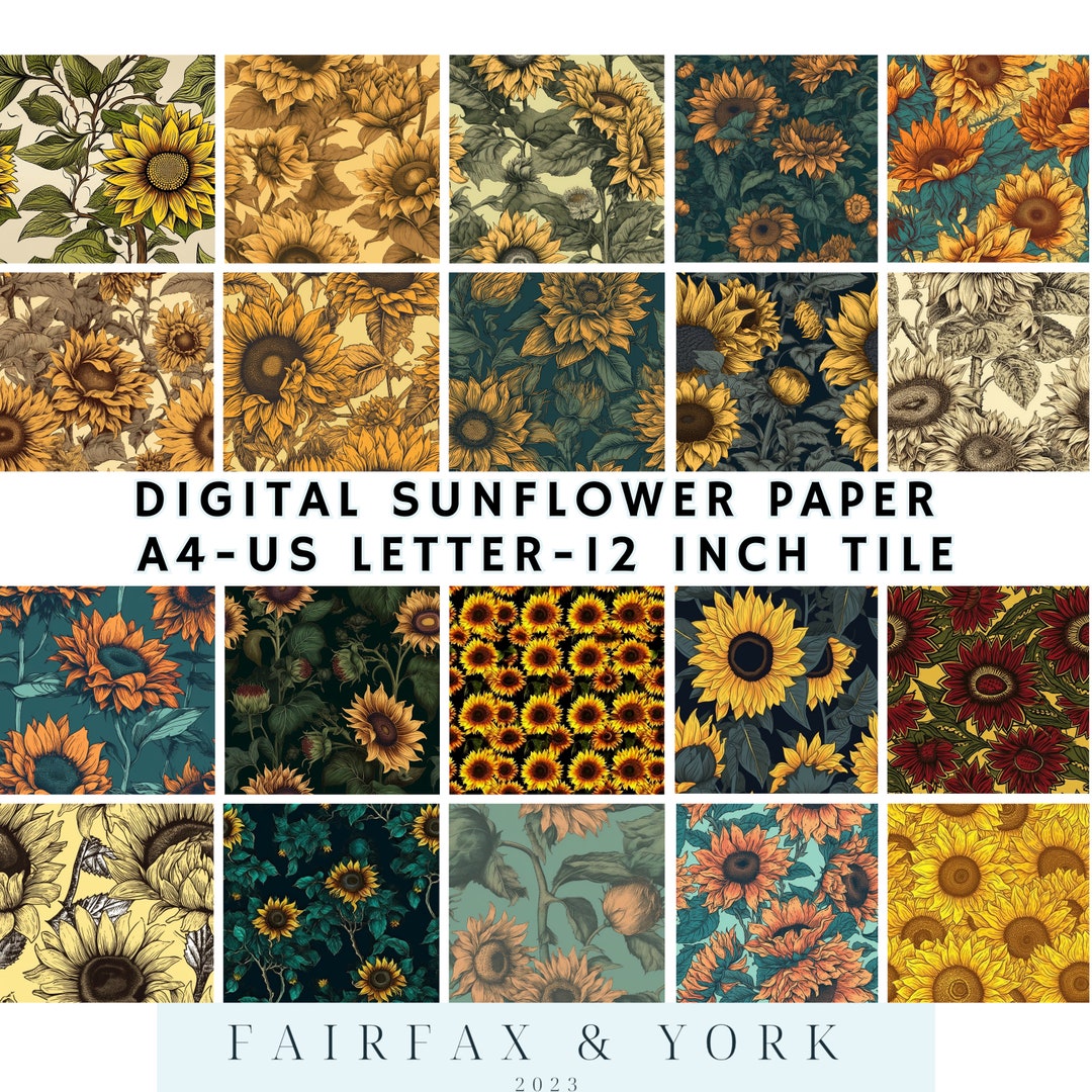 Sunflower Paper, Digital Paper, Sunflowers, Paper Craft, Digital Floral ...