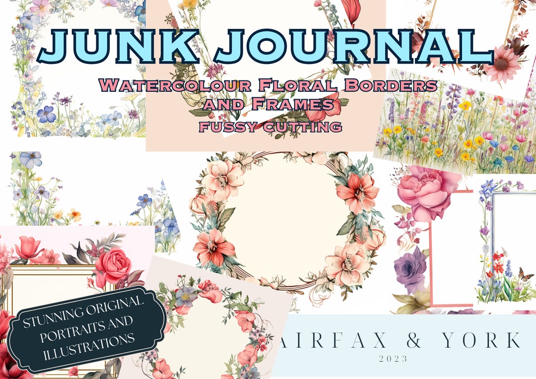 Floral Frames Borders, Junk Journal, Kit, Watercolour Flowers ...