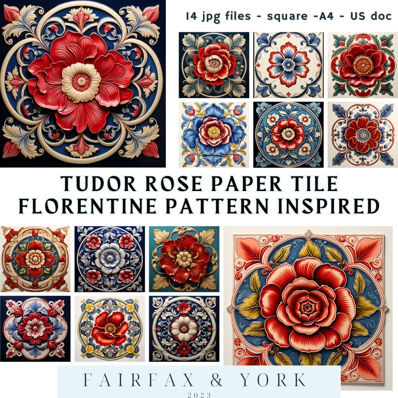 Tudor Rose Paper Tile, Florentine Digital Paper, Florentine Roses ...