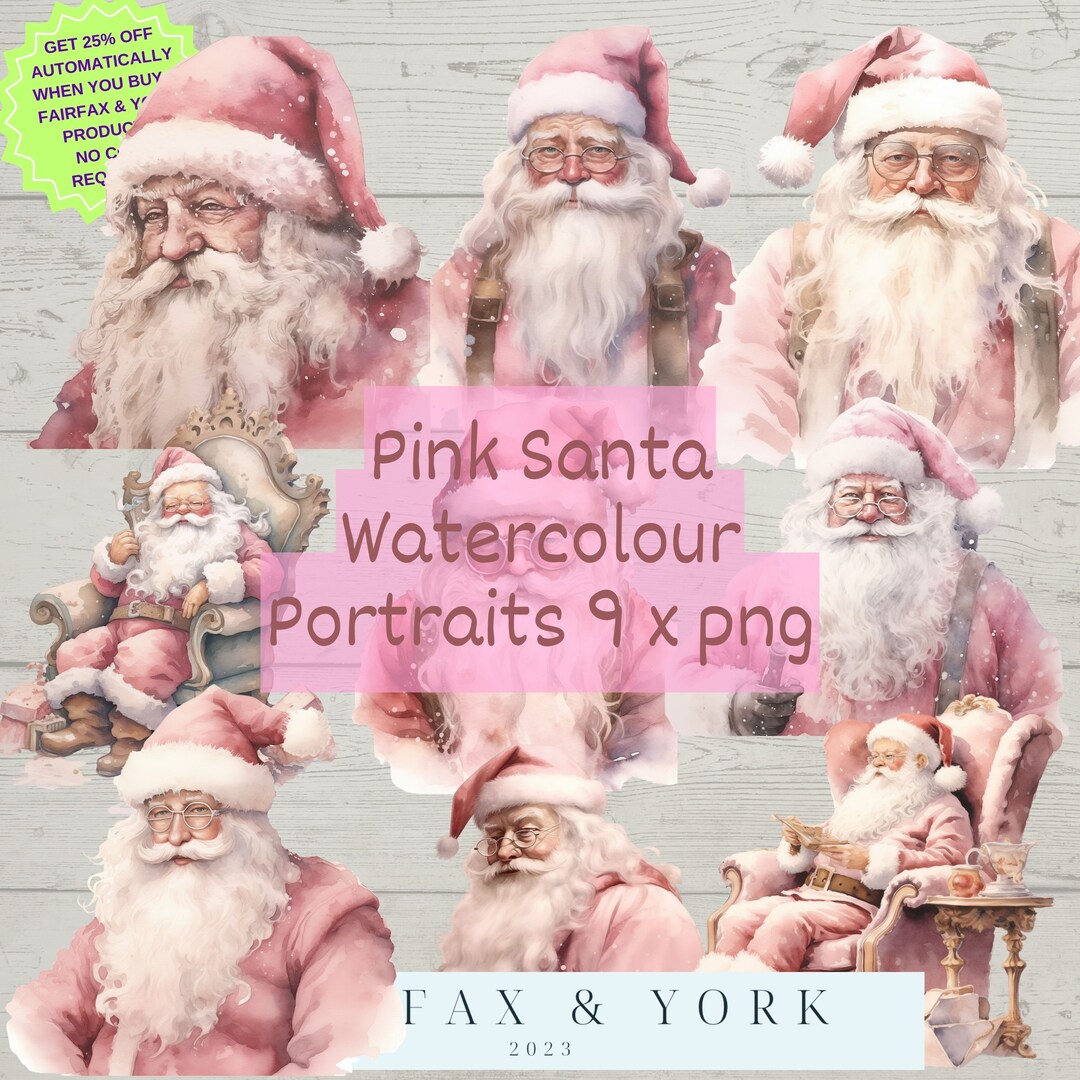 Pink Vintage Santa, Vintage Santa Png, Watercolour Pink Santa ...