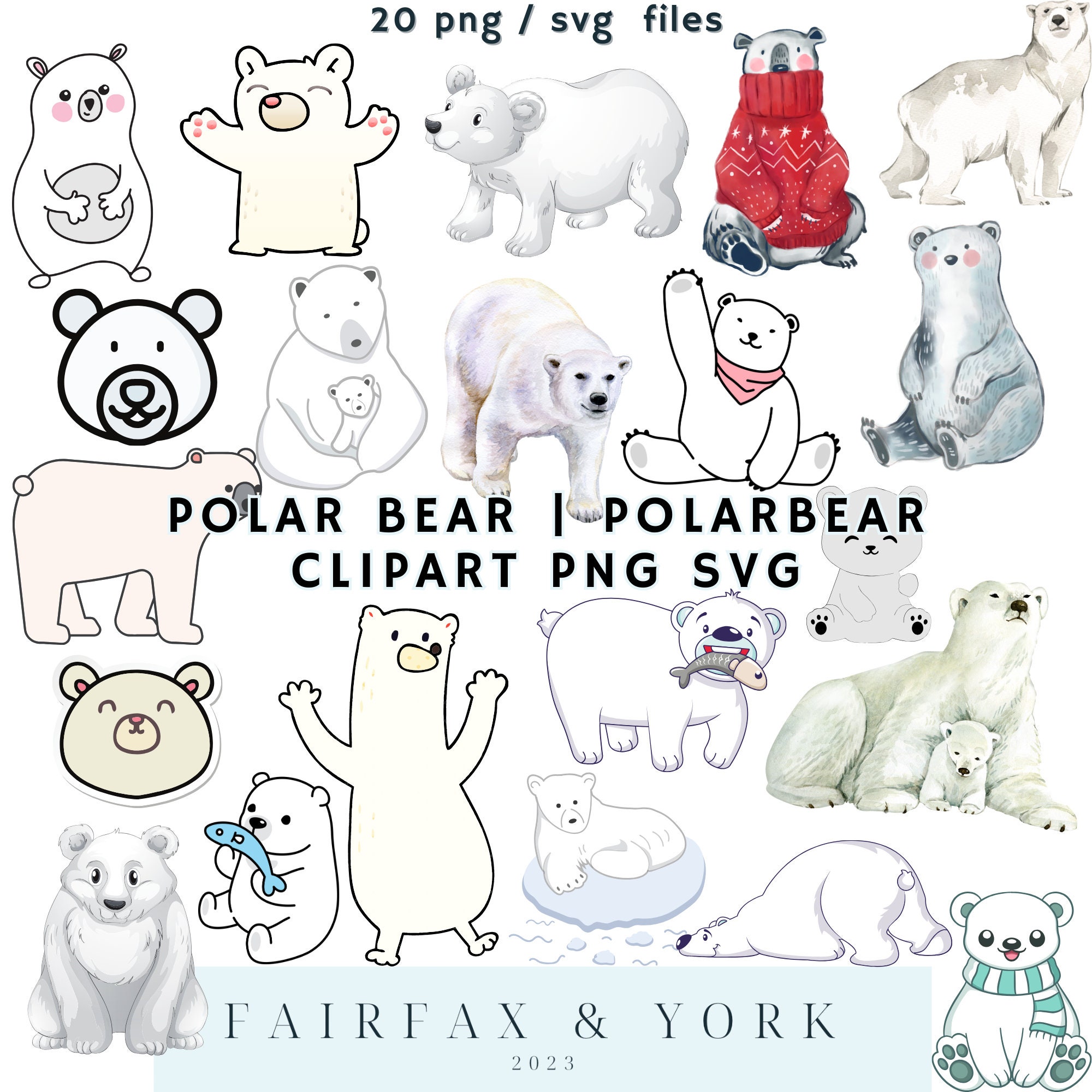 Watercolor Polar Bear Clipart, Winter Polar Bear Clipart, Polar Bear ...