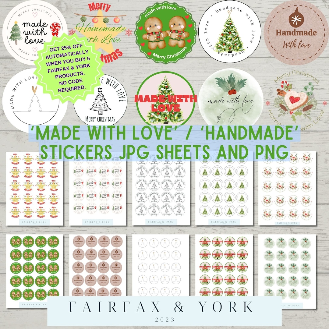 Merry Christmas Handmade Stickers, Made With Love Merry Christmas ...