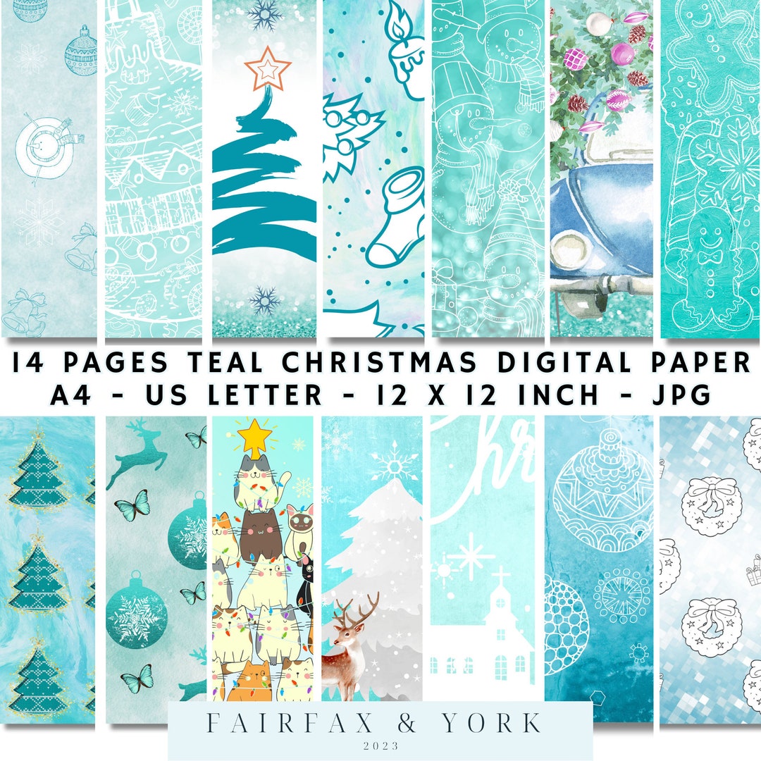 Teal Christmas Paper, Digital Paper, Teal, Paper Craft, Digital ...