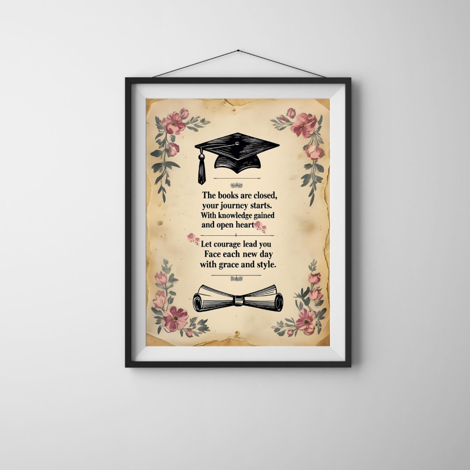 Graduation Poem Wall Art Printable, Vintage Cap and Scroll Decor ...