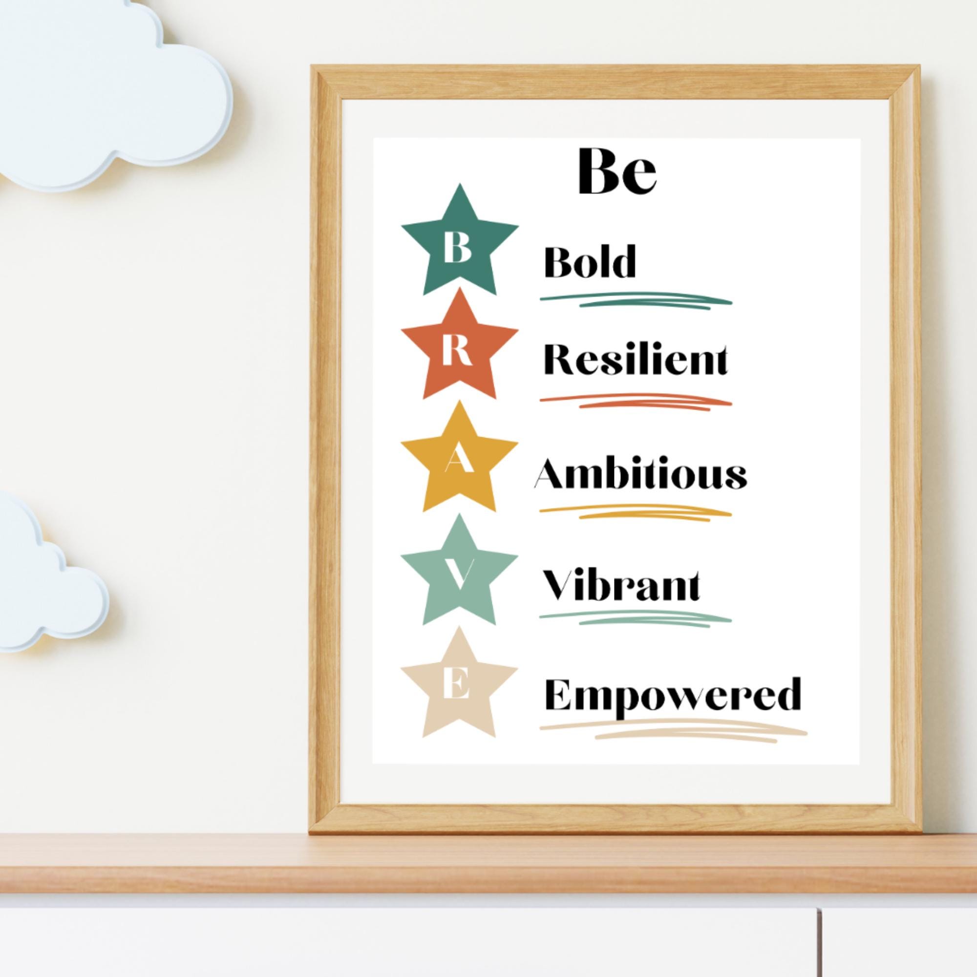 BRAVE Motivational Wall Art Printable, Inspirational Quote, Positive ...