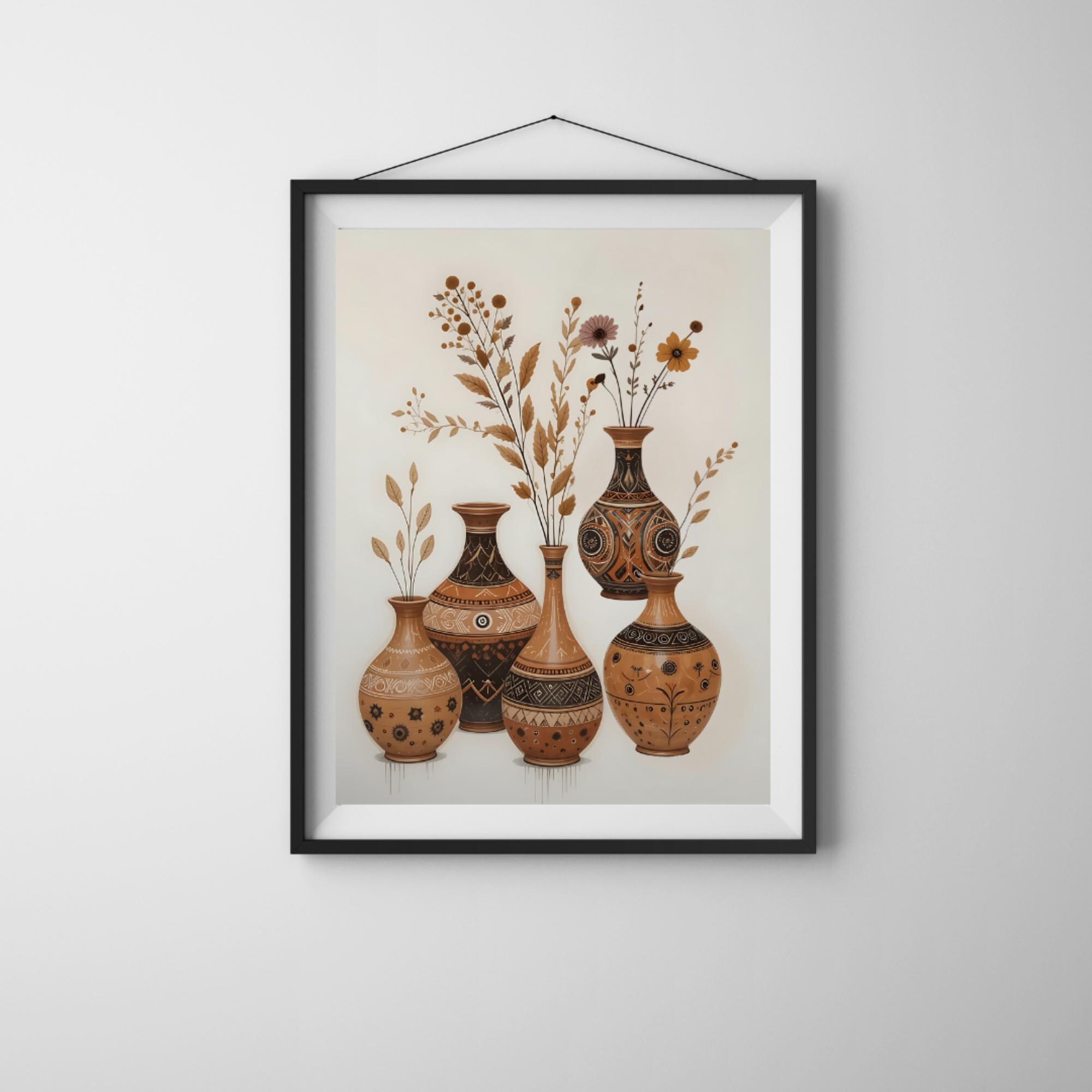 Boho Vase Wall Art Printable, Neutral Botanical Pottery Print ...