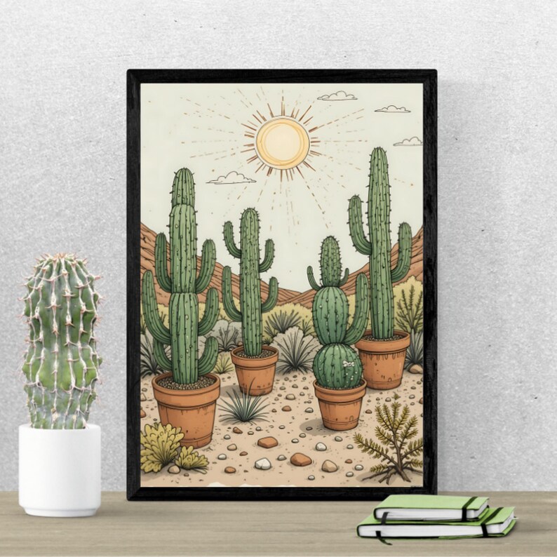 Desert Cactus Printable Wall Art, Southwestern Boho Plant Art Print ...