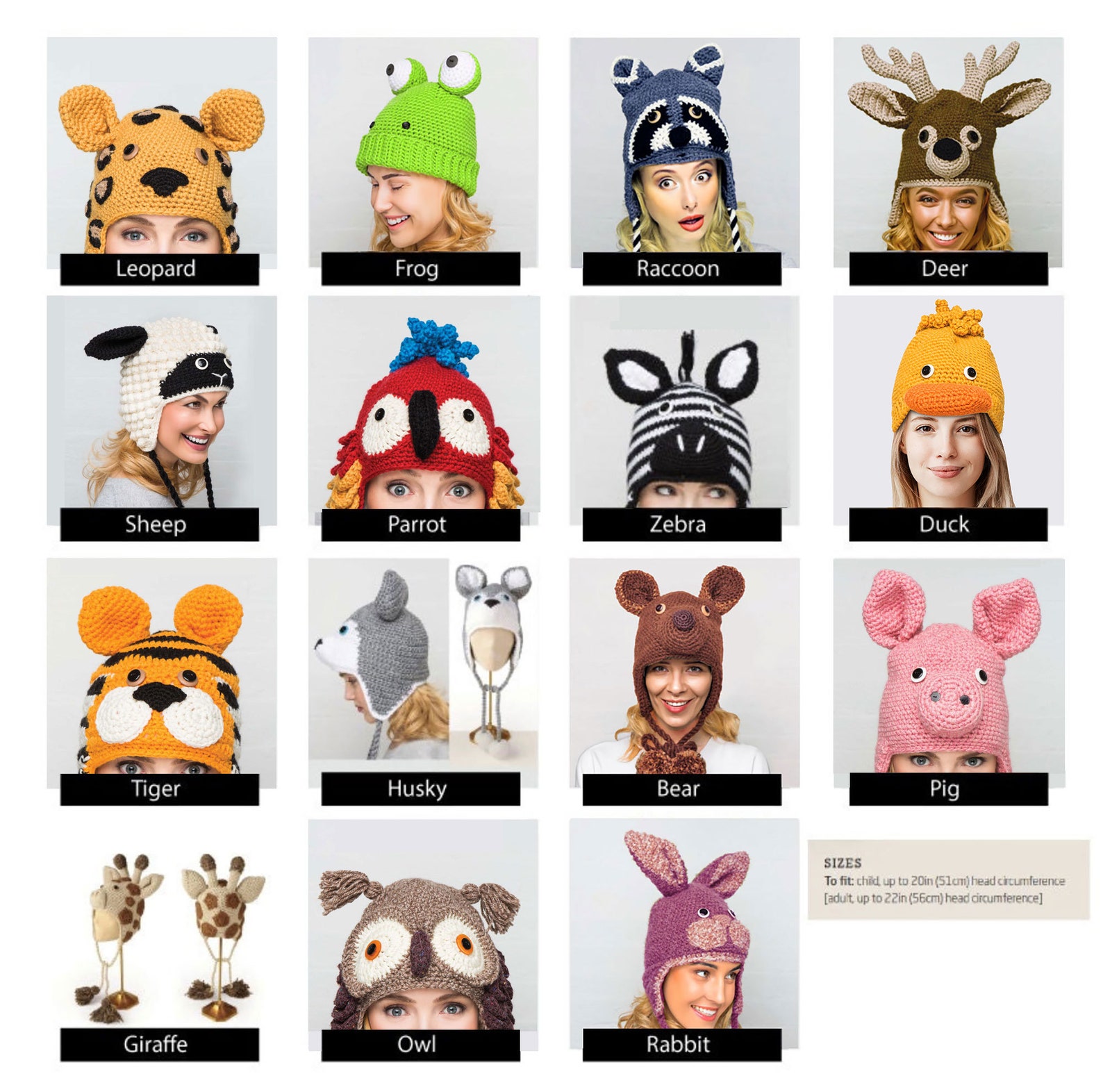 15 Crocheted Animal Hats Crochet Patterns, Animal Hat Designs for ...
