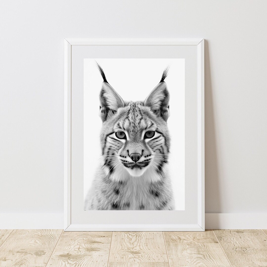 Wild Lynx Art Print, Lynx Printable Wall Art, Black and White Animal ...