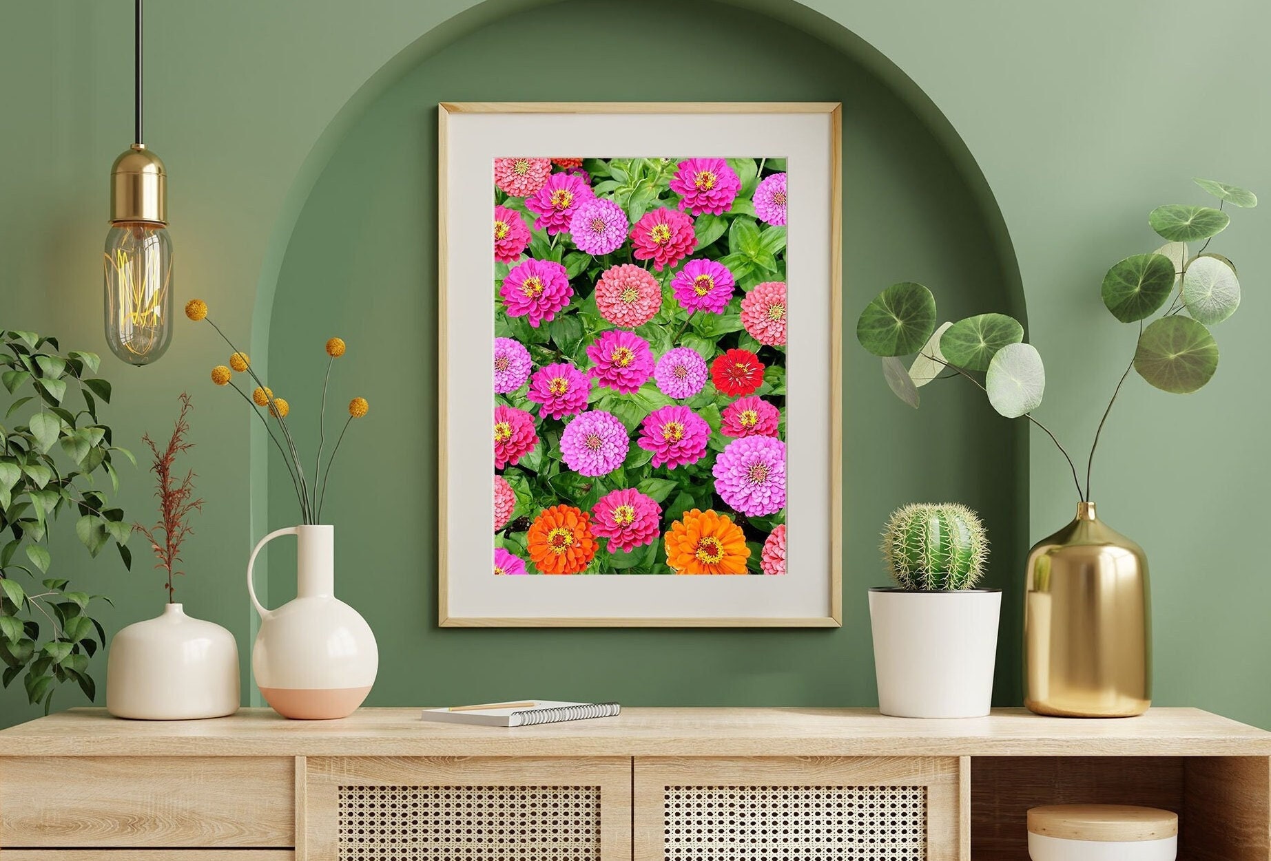 Zinnia Print, Floral Spring Printable Wall Art, Wildflower Landscape ...