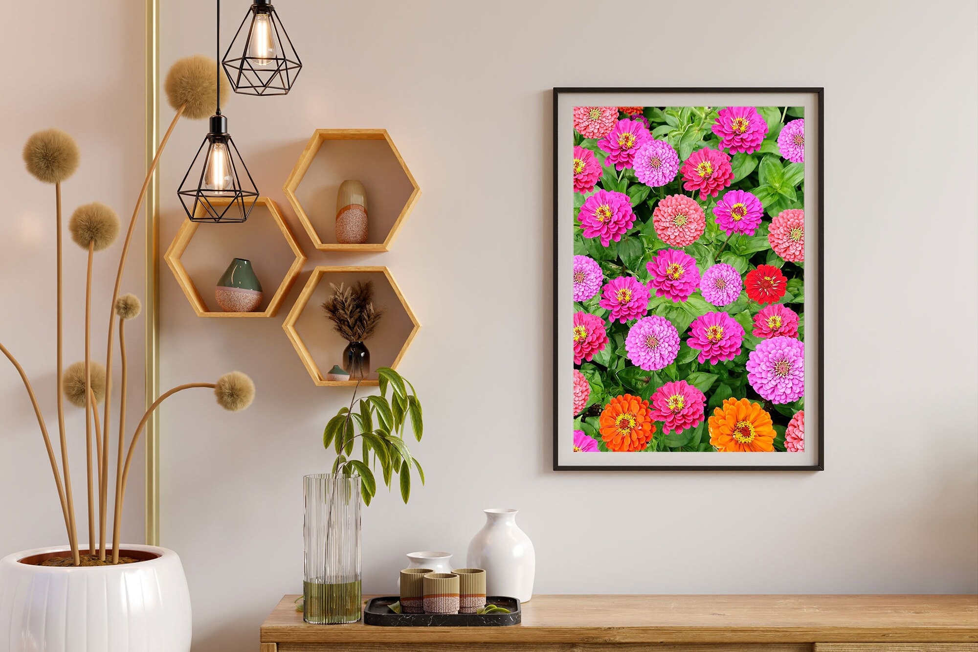 Zinnia Print, Floral Spring Printable Wall Art, Wildflower Landscape ...