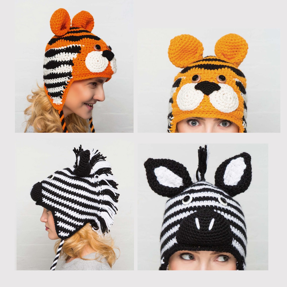 15 Crocheted Animal Hats Crochet Patterns, Animal Hat Designs for ...
