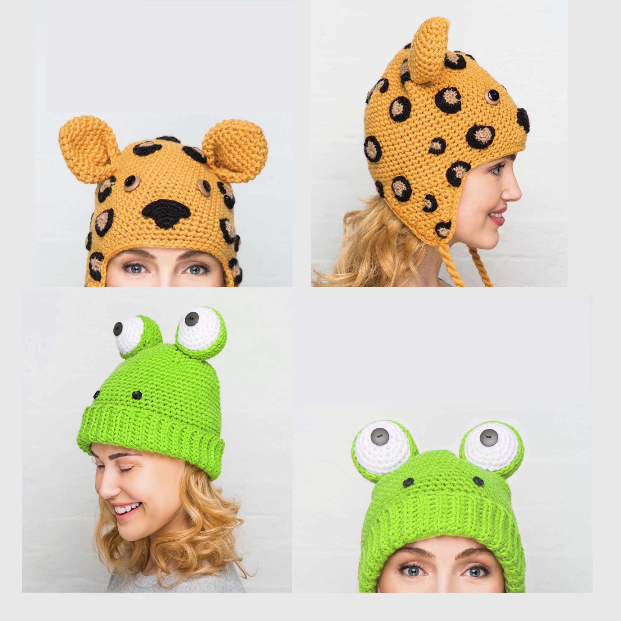 15 Crocheted Animal Hats Crochet Patterns, Animal Hat Designs for ...