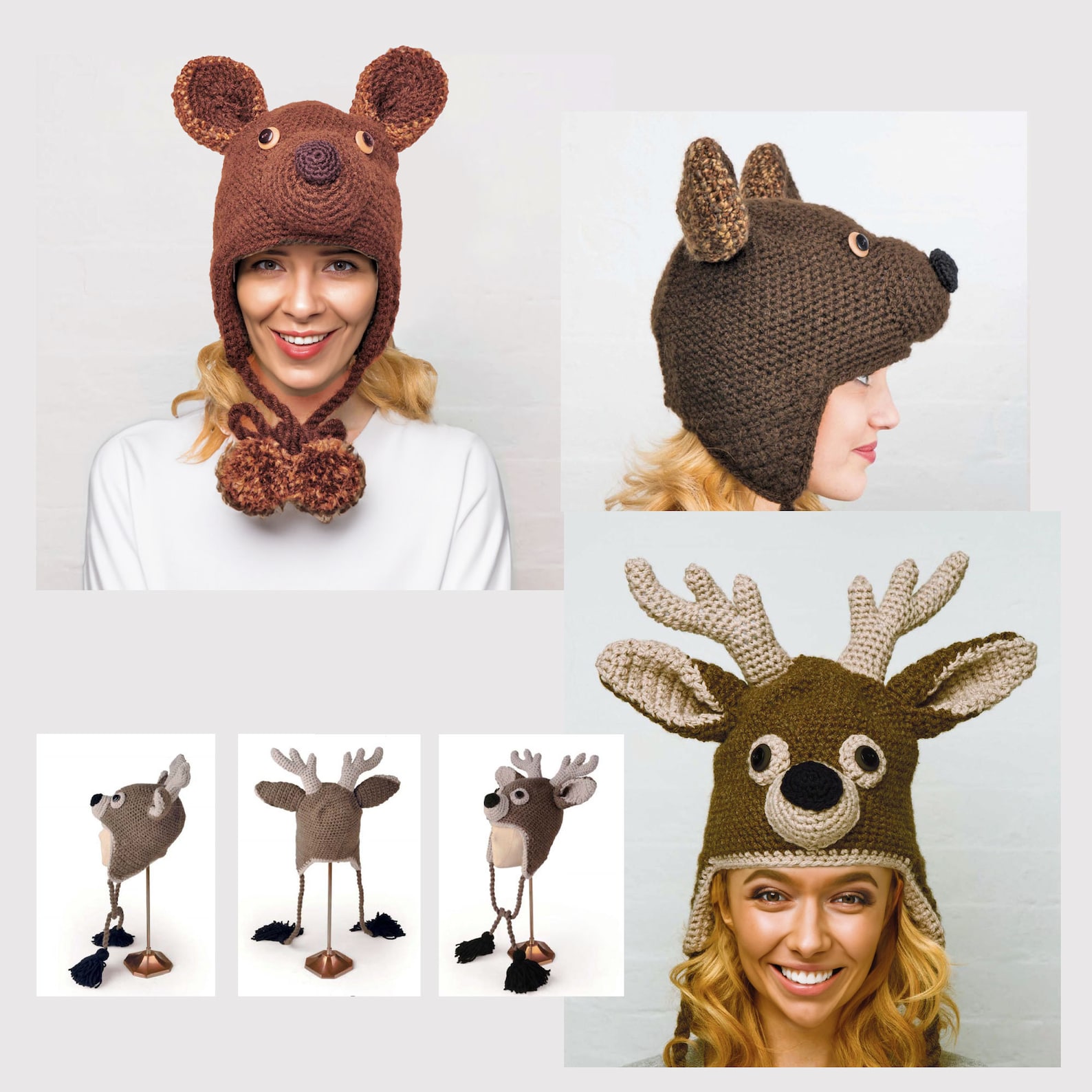 15 Crocheted Animal Hats Crochet Patterns, Animal Hat Designs for ...