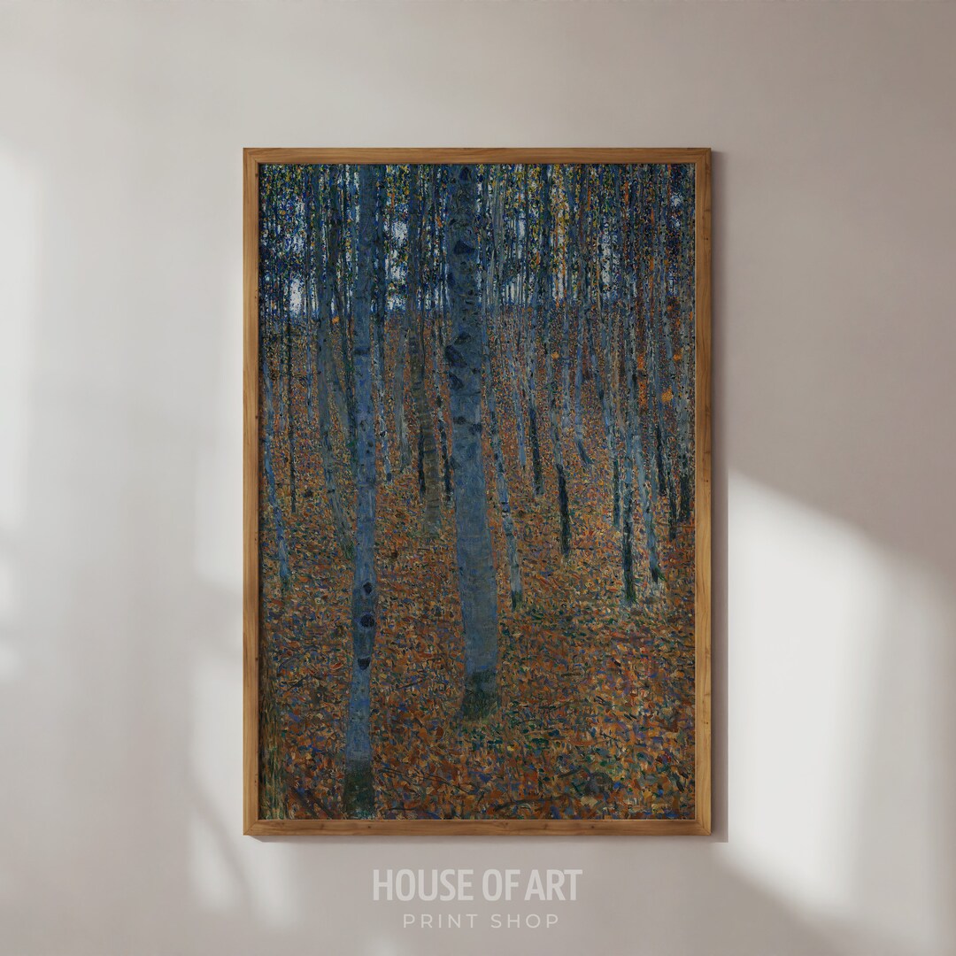 Autumn Forest Print, Beech Trees Oil Painting, Vintage Fall Landscape ...
