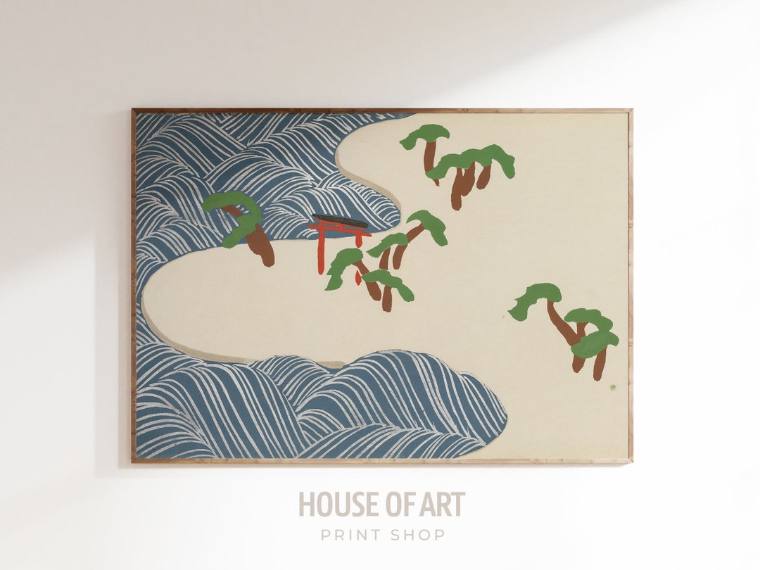 Japanese Coastline PRINTABLE Woodcut Artwork, Vintage Ocean Waves ...