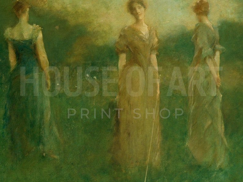 Vintage Garden Scene PRINTABLE Artwork Women in Green Field - Etsy