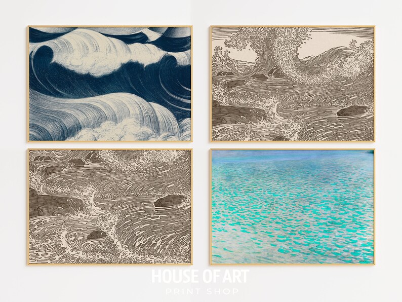 Set of 4 PRINTABLE Water Artworks Waves Seascapes Graphic - Etsy