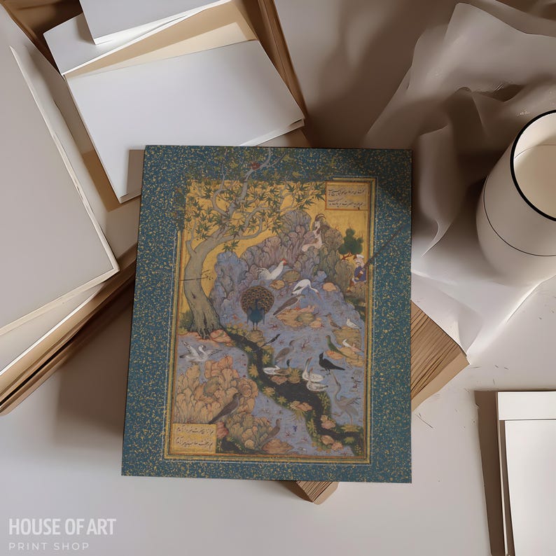 Conference of the Birds Print, Habiballah of Sava, Mughal Art Print ...