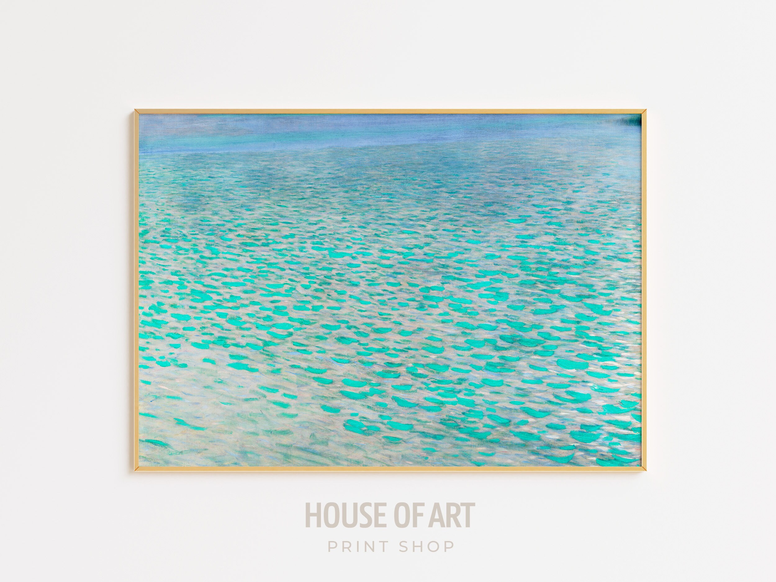 Vintage Lake Art Klimt, Gustav Klimt Water Painting, Blue Sea Wall Art ...