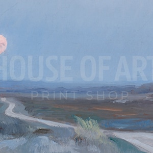Vintage Full Moon Print, Night Landscape Wall Art, Moonlight Painting ...